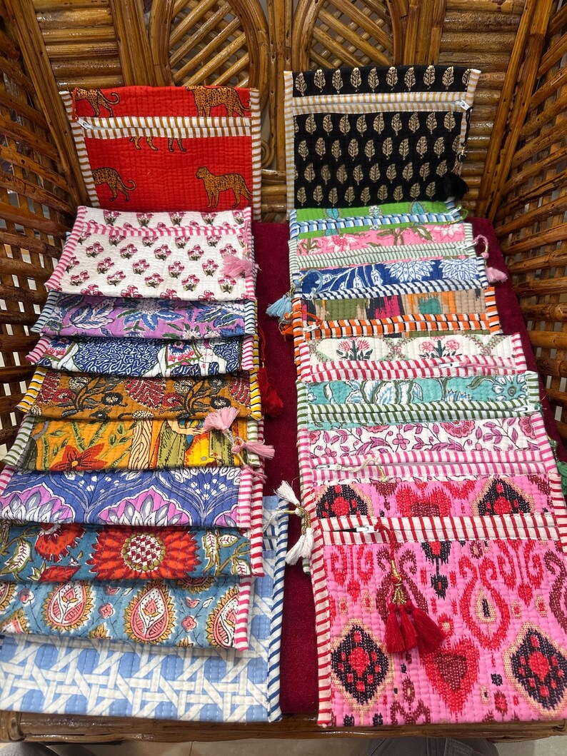 Handmade Block Print Coin Purse | Quilted Cotton Jewelry Bag - Etsy