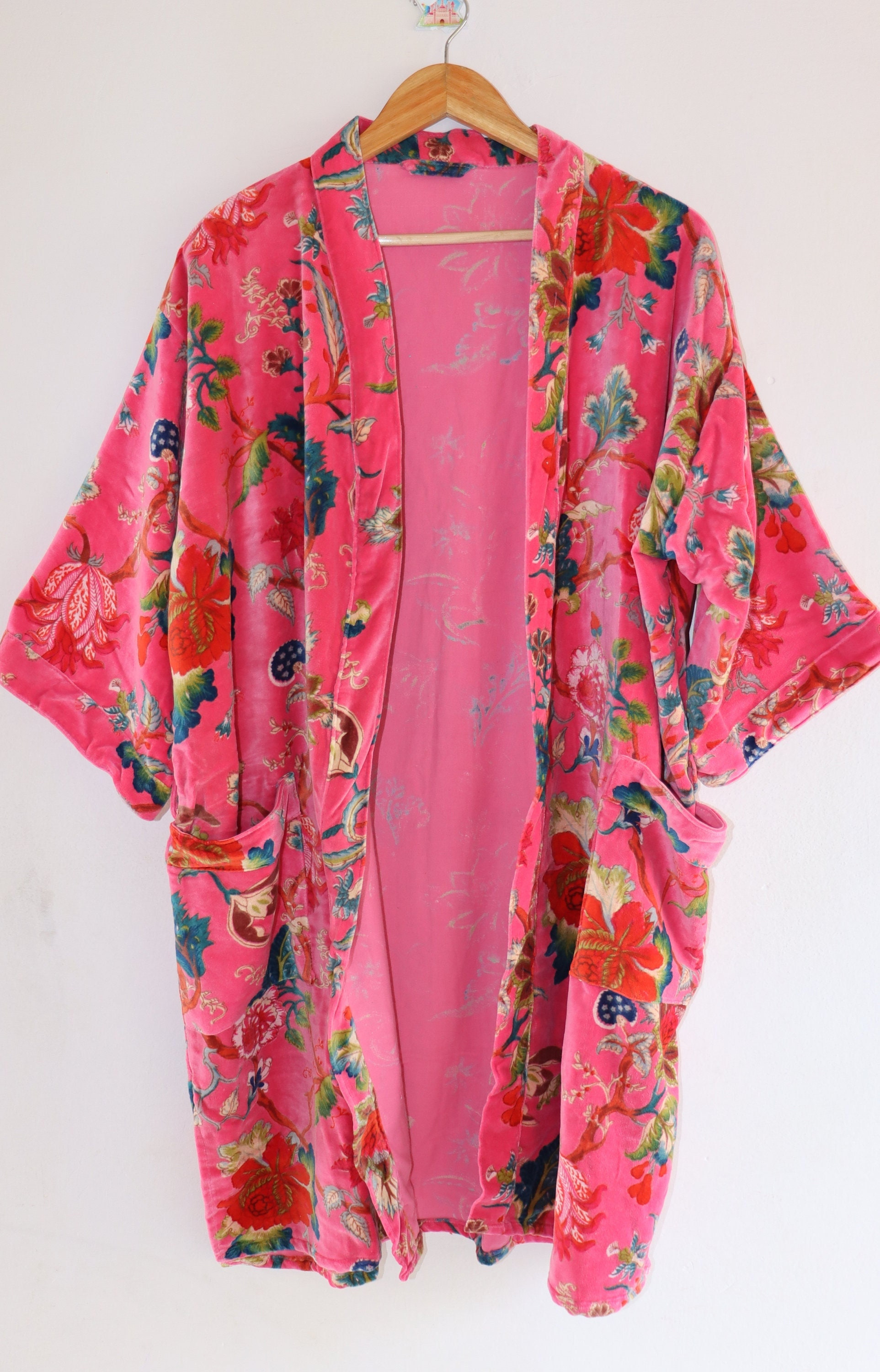 Floral Print Velvet Boho Jacket Japanese Kimono Style Ethic - Etsy