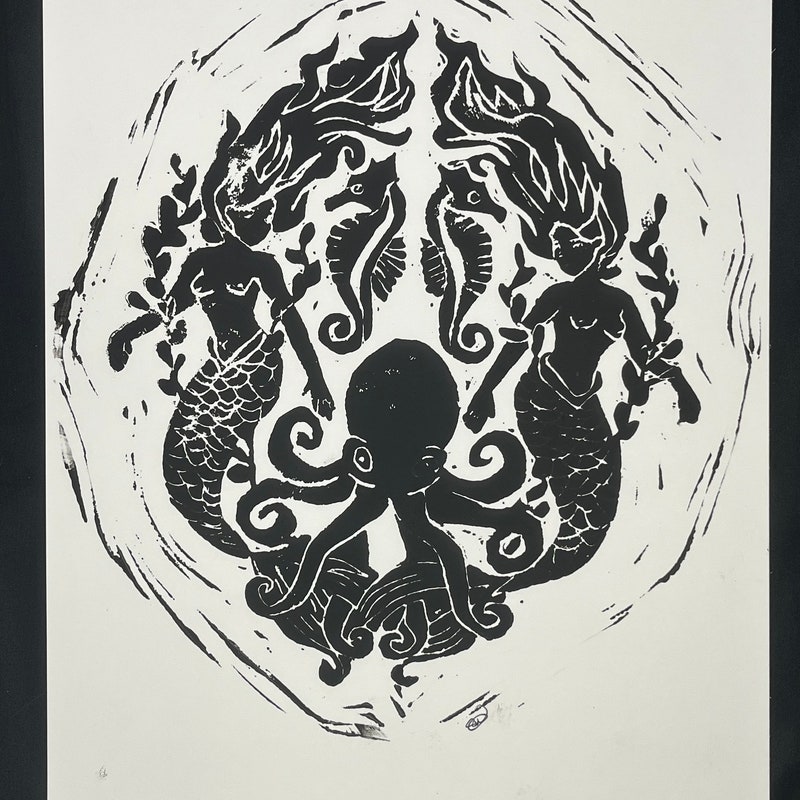 Mermaid Linocut - Etsy