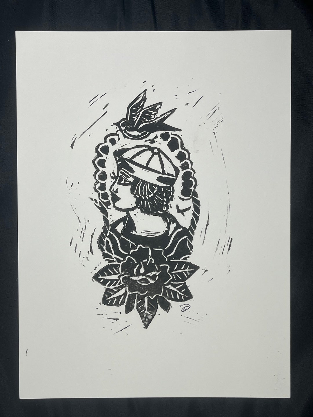 Traditional Woman Sailor Handprinted Linocut - Etsy