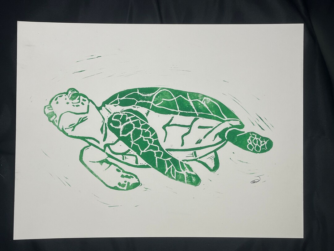 Sea Turtle Handprinted Linocut - Etsy