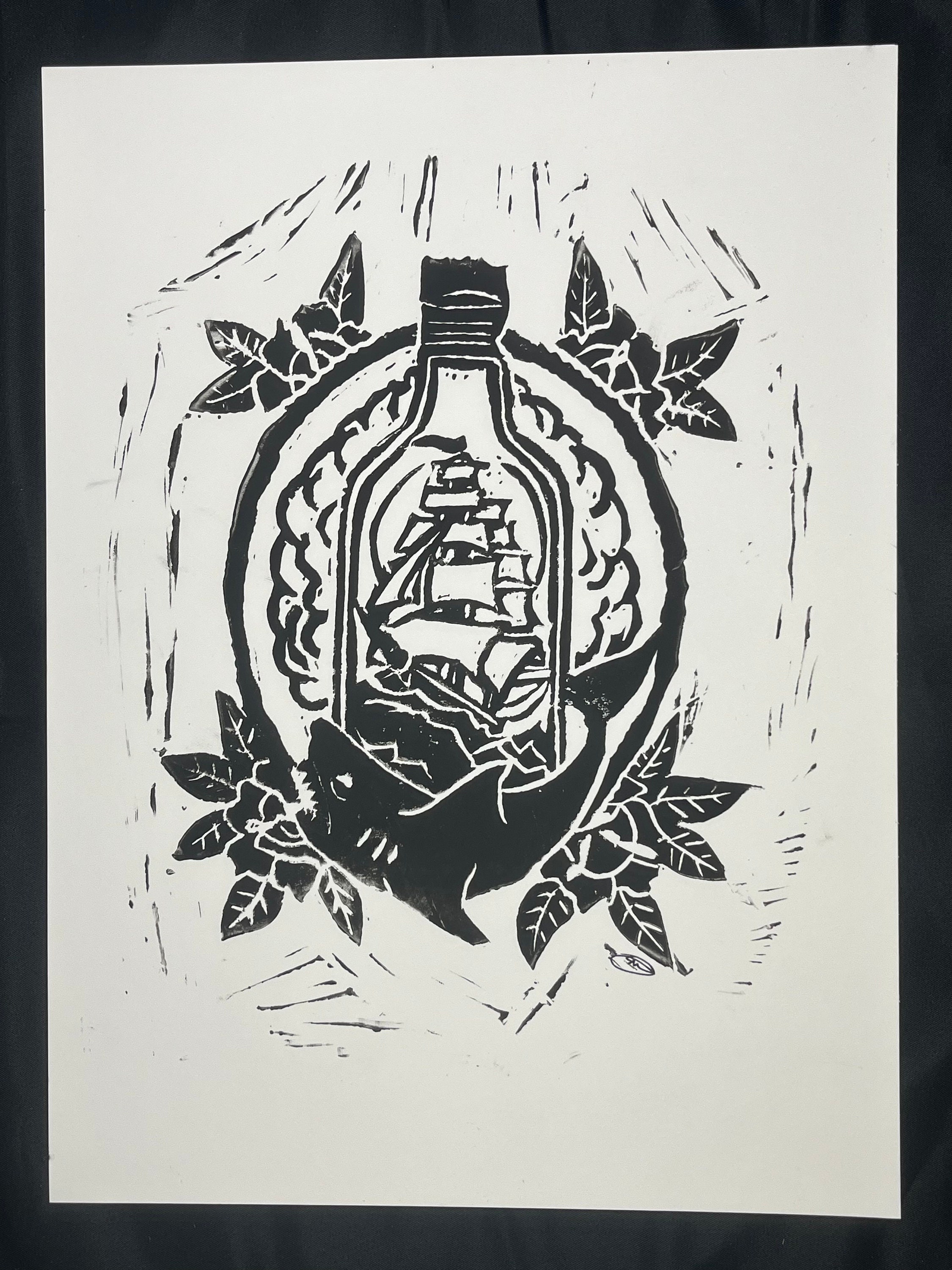 Nautical Shark Handprinted Linocut - Etsy