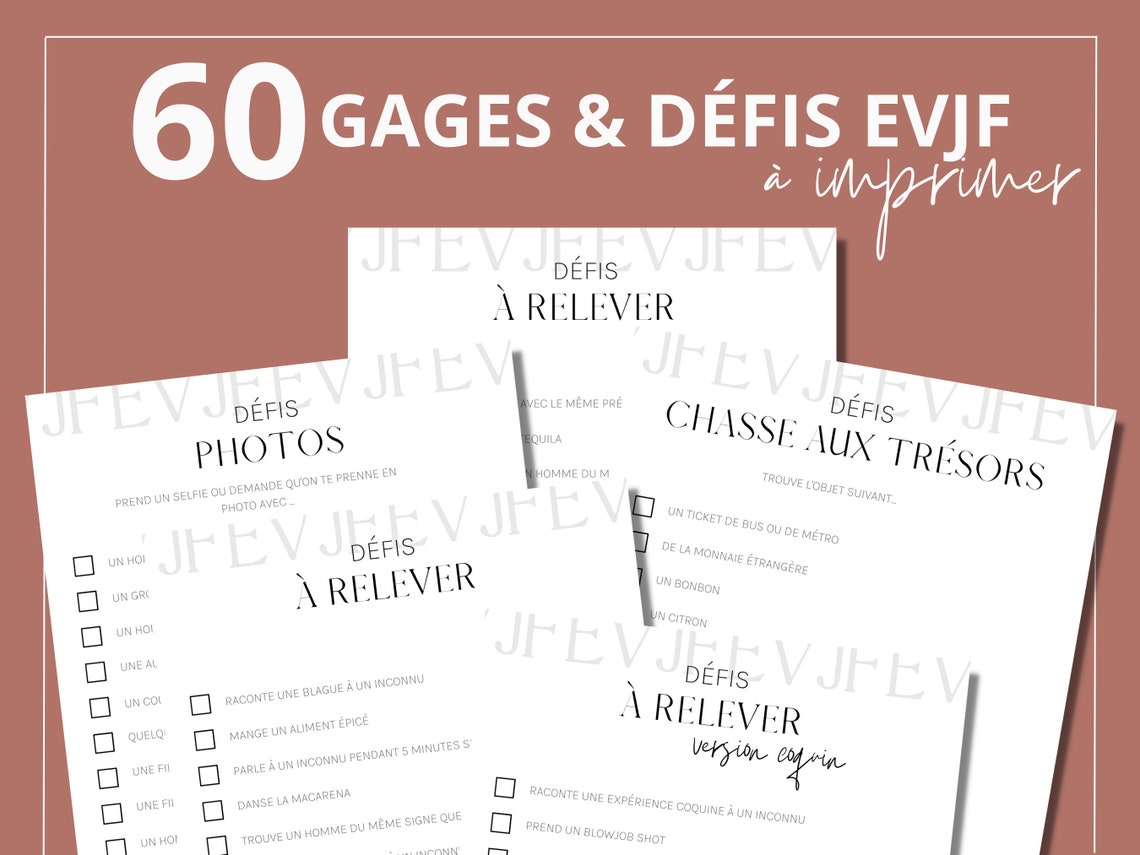 60 Défis Et Gages EVJF à Imprimer Et à Télécharger - Jeux Enterrement ...