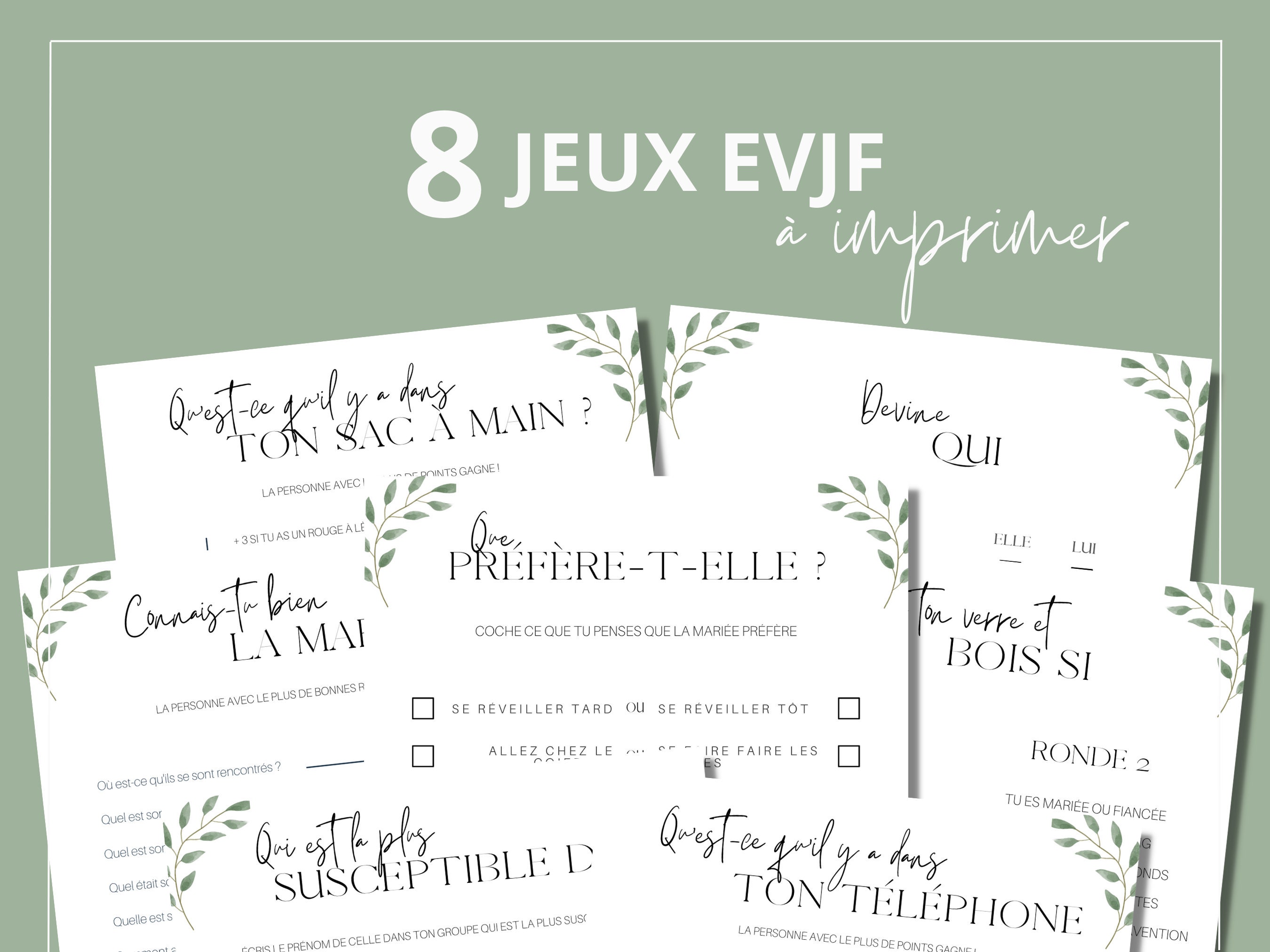 8 Jeux EVJF Moderne Eucalyptus à Imprimer Et à Télécharger - Jeux ...