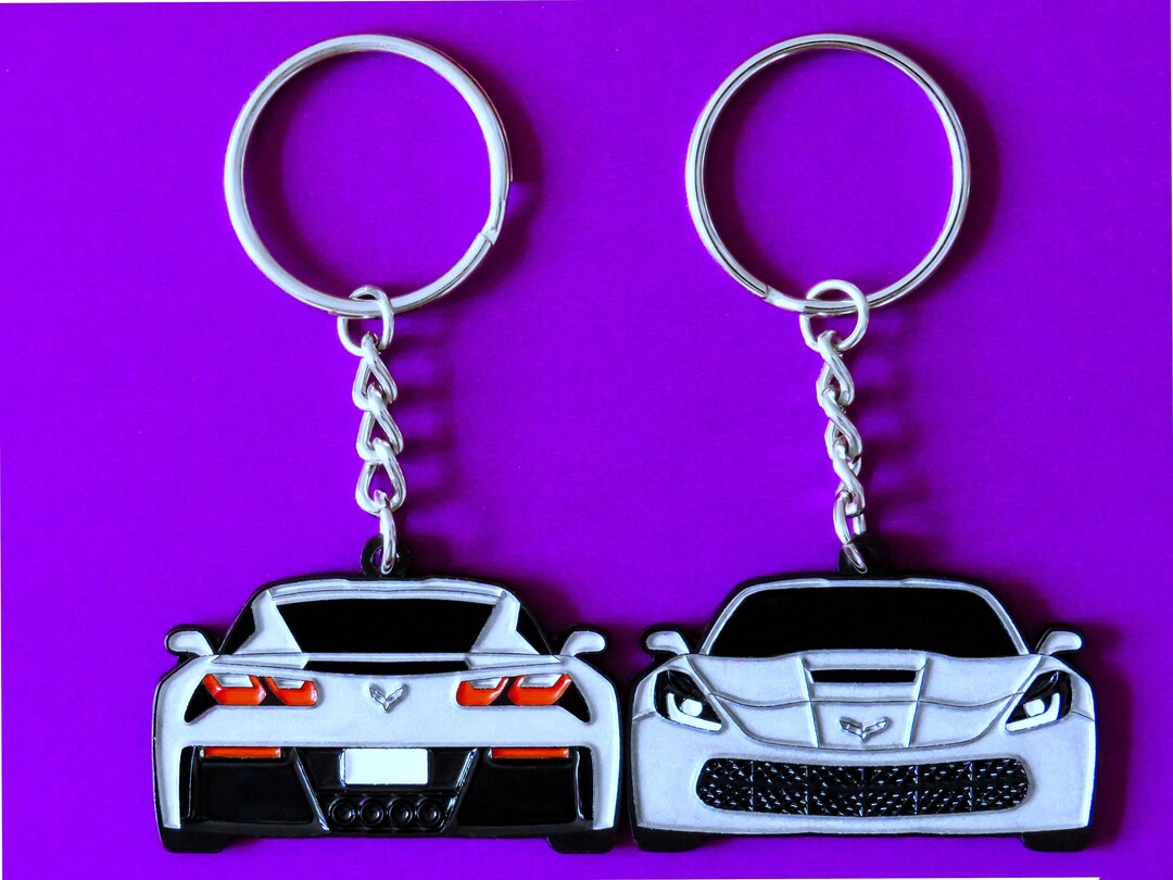 Keychain for Chevy Corvette C7 7th Gen SILVER Double-sided 2016-2018 ...