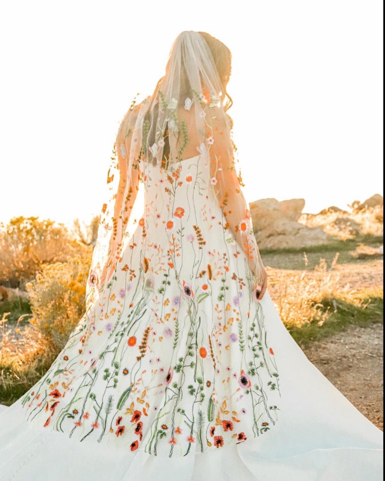 ORANGE WILDFLOWER: Bridal Veil Summer Fall Wedding Floral - Etsy