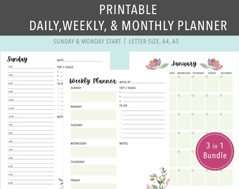 PRINTABLE Planner Bundle With Daily Weekly and Monthly | Etsy