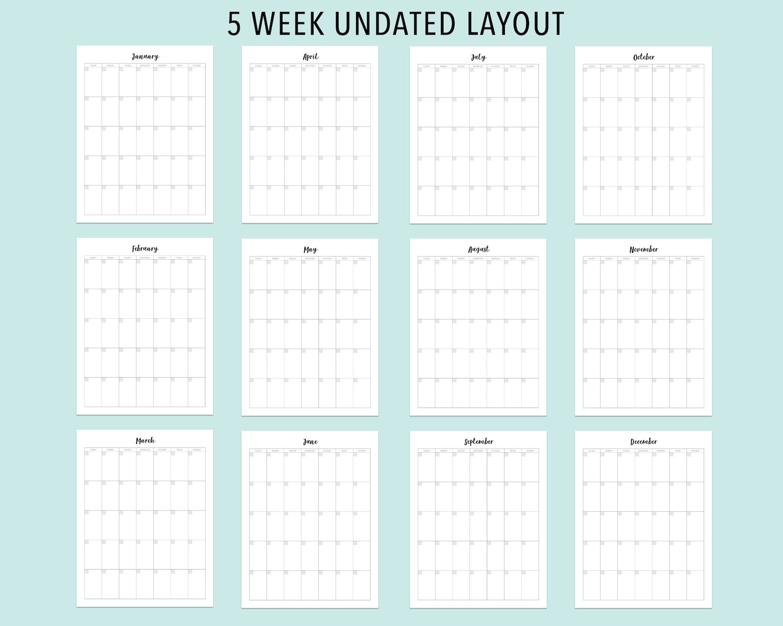 Printable Undated Monthly Calendar, Digital Planner, Calendars ...