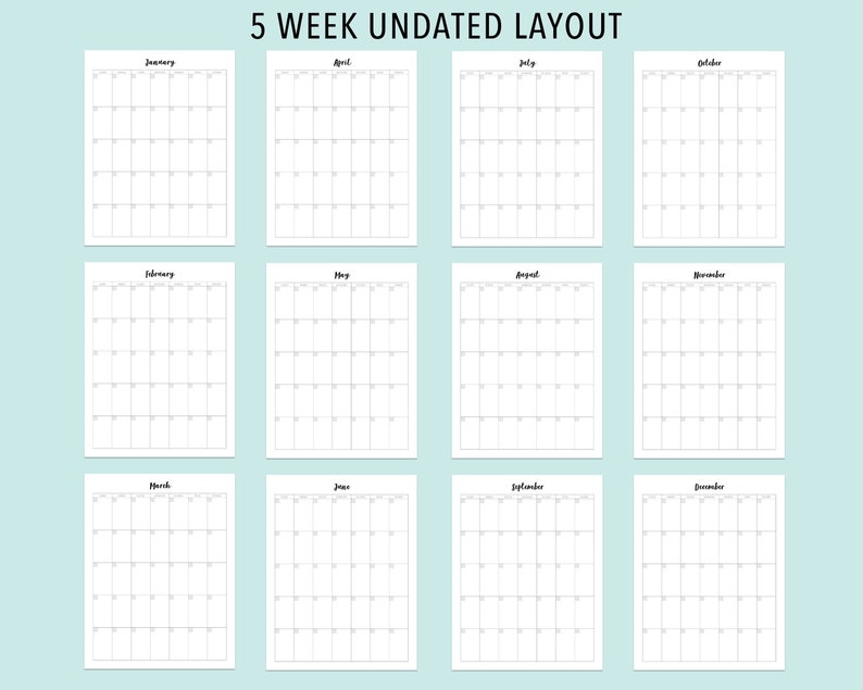 Printable Undated Monthly Calendar, Digital Planner, Calendars ...