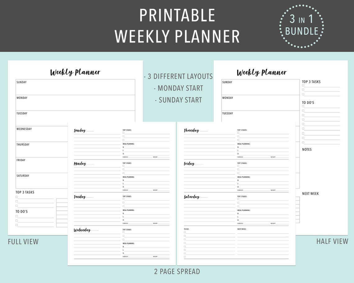 PRINTABLE Planner Bundle With Daily Weekly and Monthly - Etsy