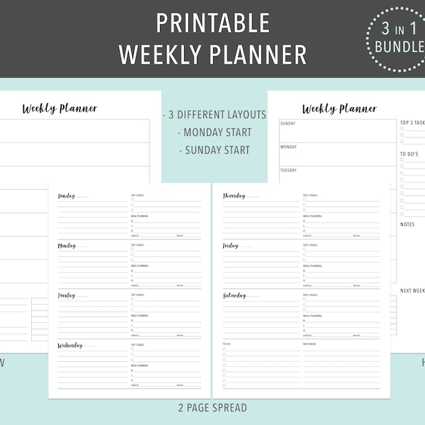 Printable Planner Bundle: Daily, Weekly and Monthly Planner Pages, to ...