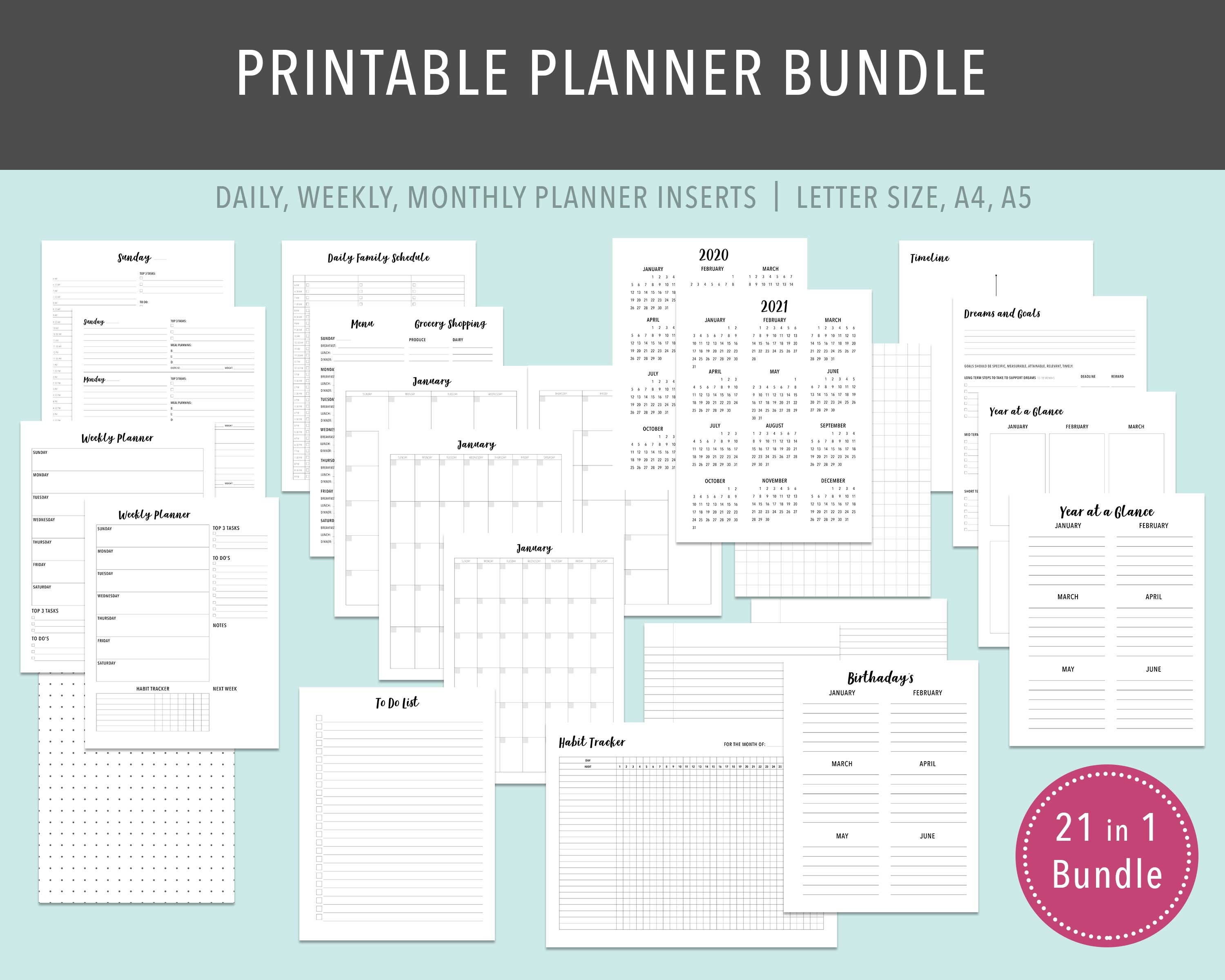 PRINTABLE Planner Bundle With Daily Weekly and Monthly - Etsy