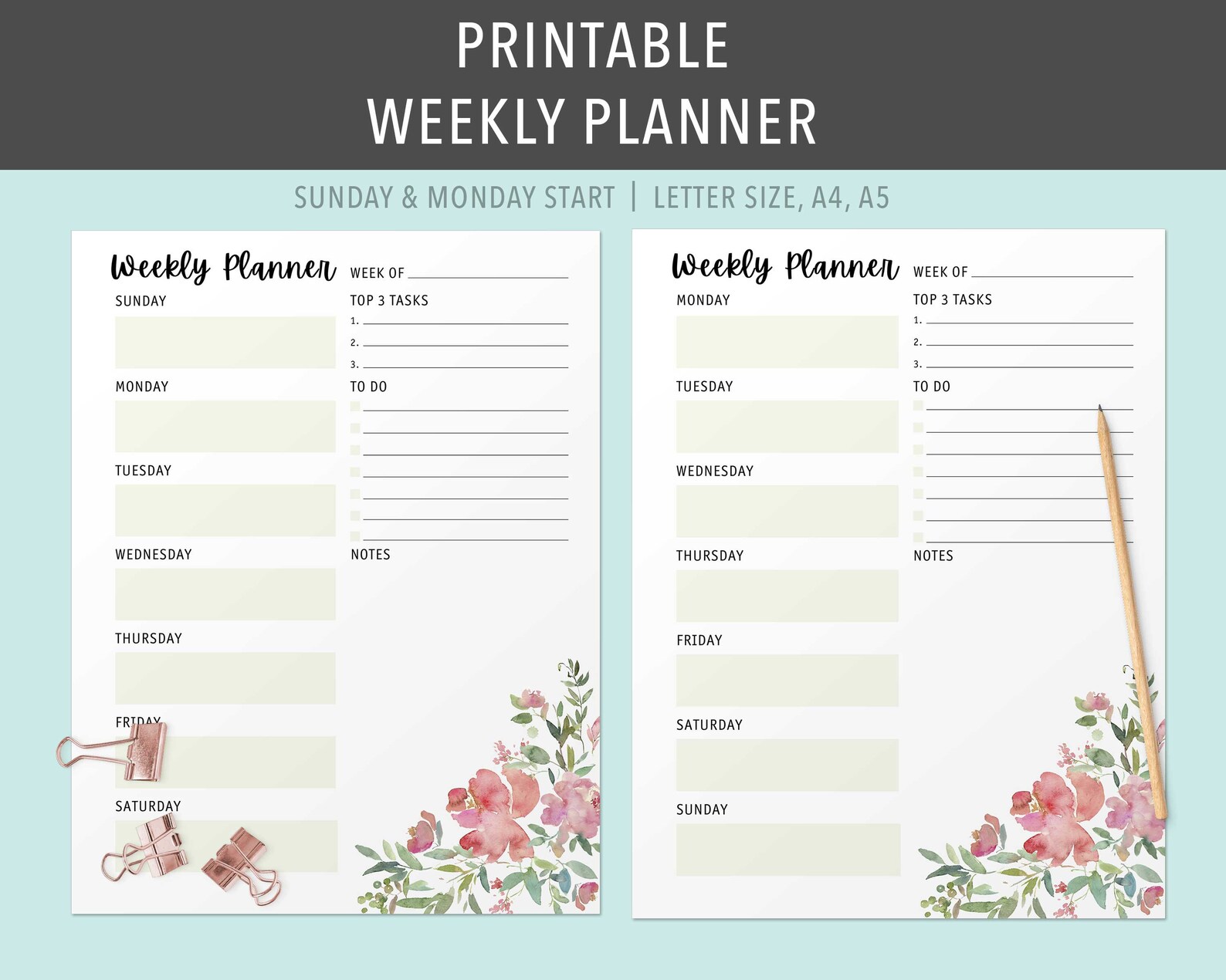 Printable Planner Bundle: Daily Weekly and Monthly Planner | Etsy