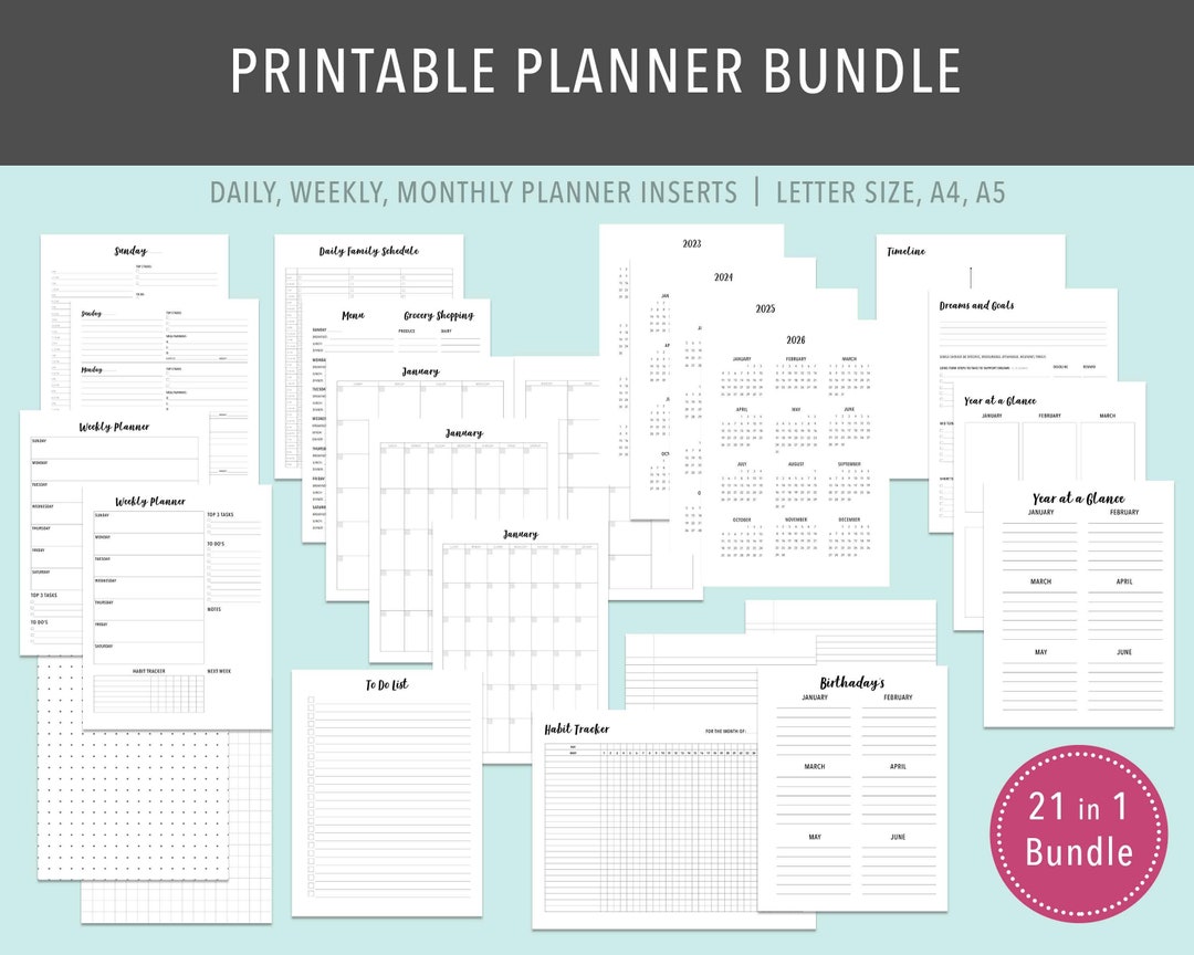 PRINTABLE Planner Bundle With Daily, Weekly, and Monthly Planners. Goal ...