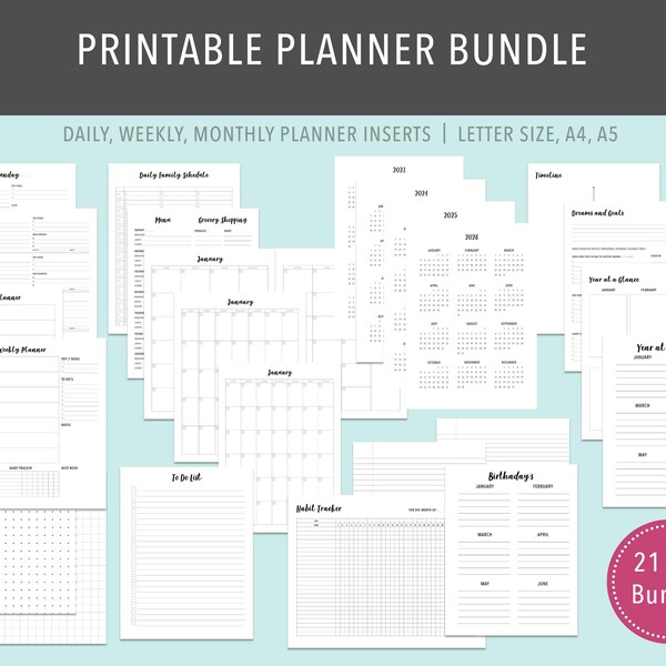 Printable Planner Bundle: Daily, Weekly and Monthly Planner Pages, to ...