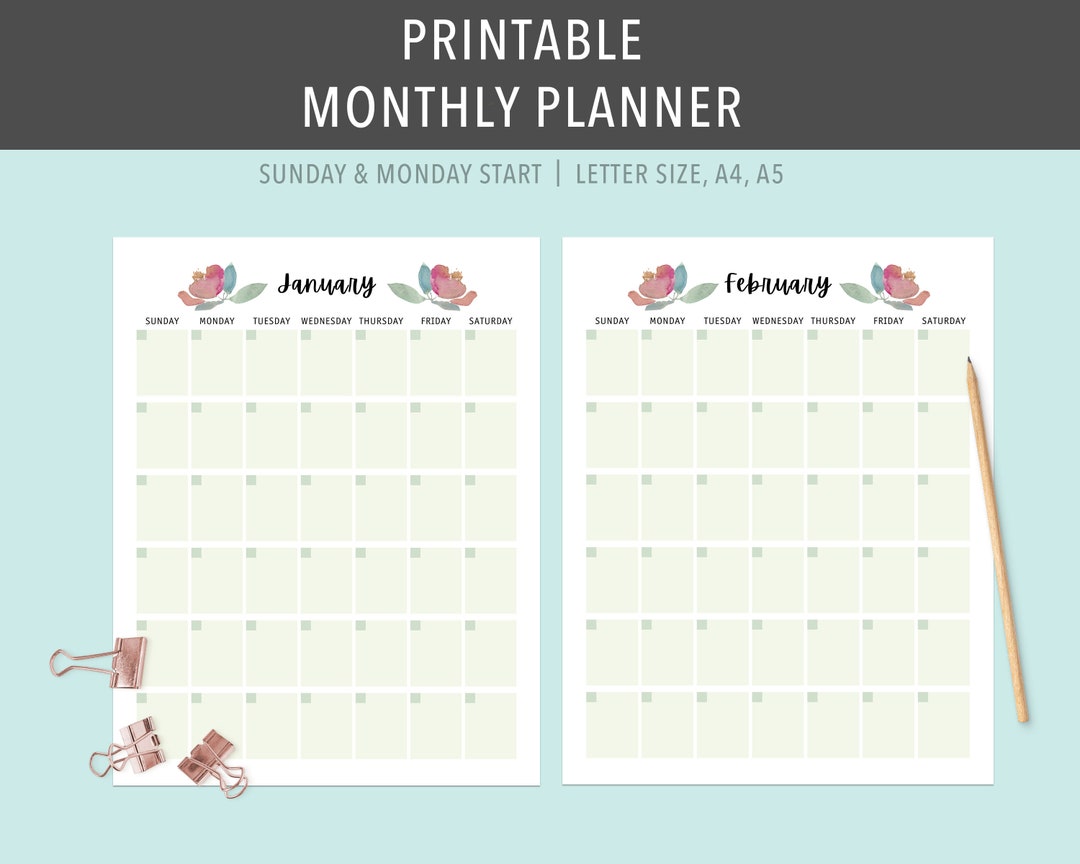 PRINTABLE Monthly Planner Pages Undated Planner Inserts, Monthly ...