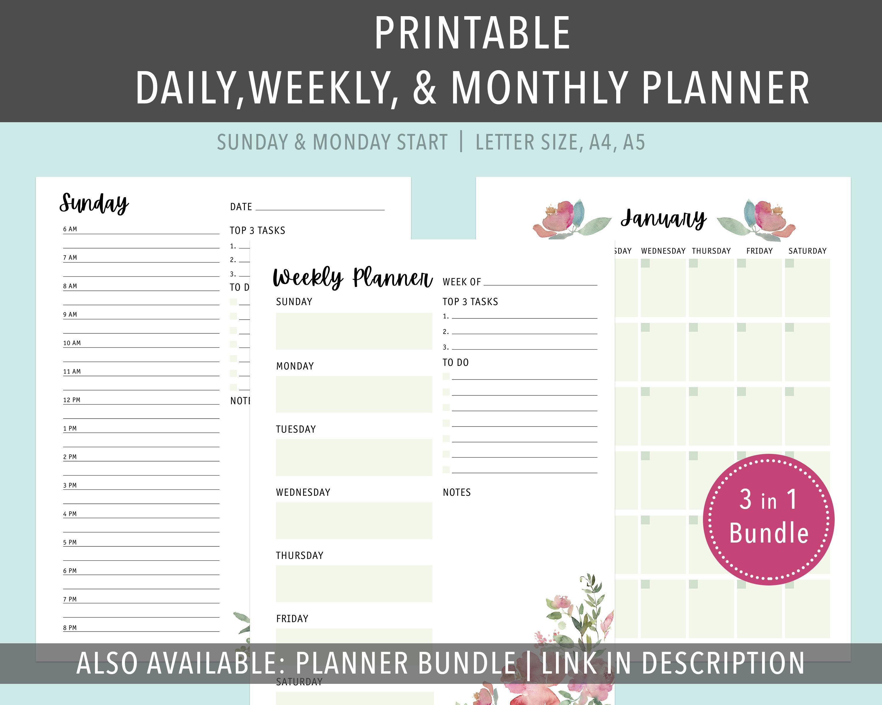 PRINTABLE Monthly Planner Pages Undated Planner Inserts, Monthly ...