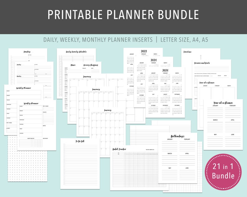 PRINTABLE Planner Bundle With Daily Weekly and Monthly - Etsy