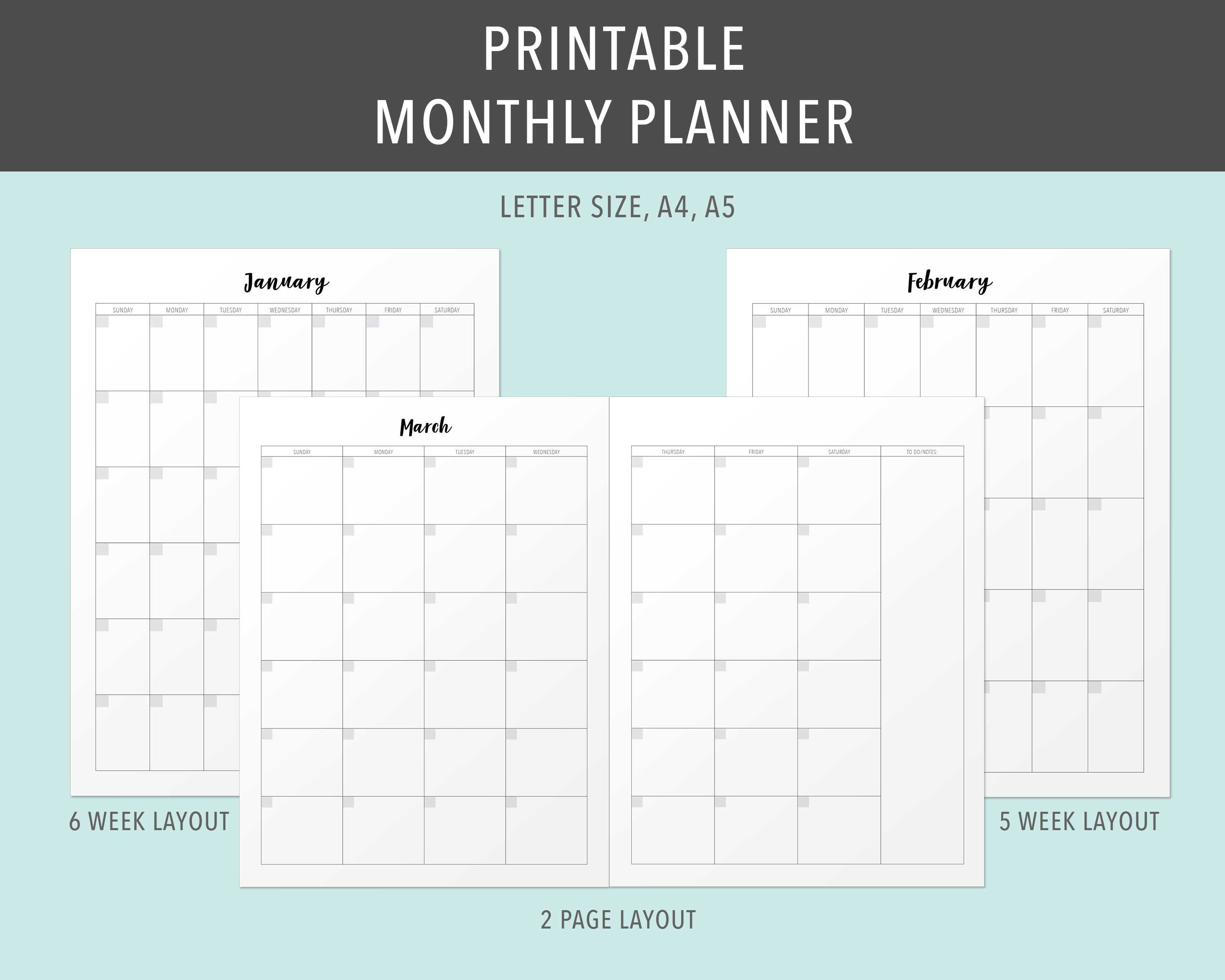Printable Undated Monthly Calendar, Digital Planner, Calendars ...