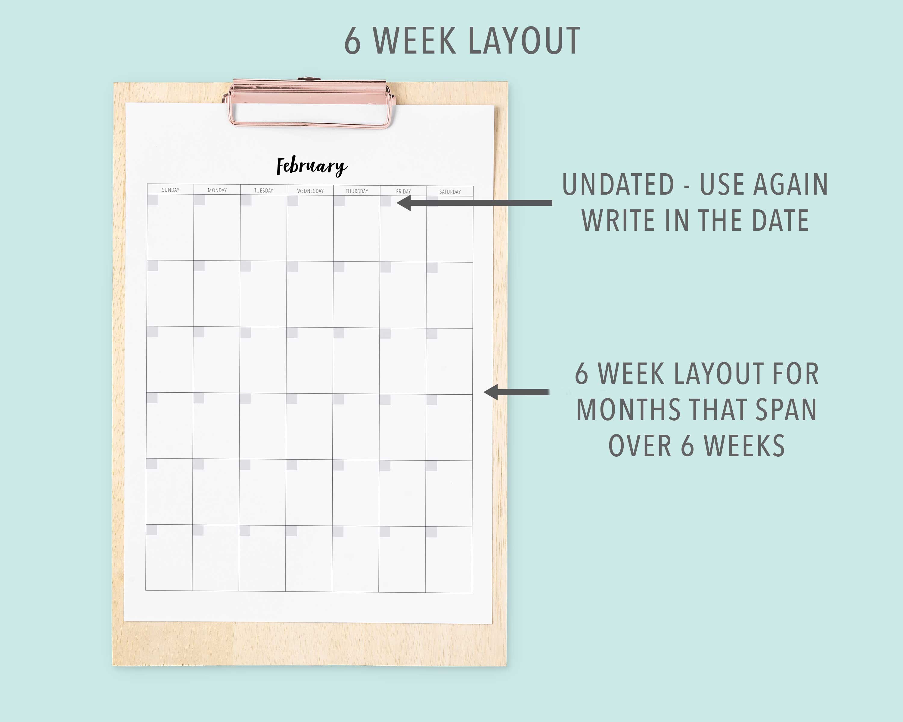 Printable Undated Monthly Calendar, Digital Planner, Calendars ...