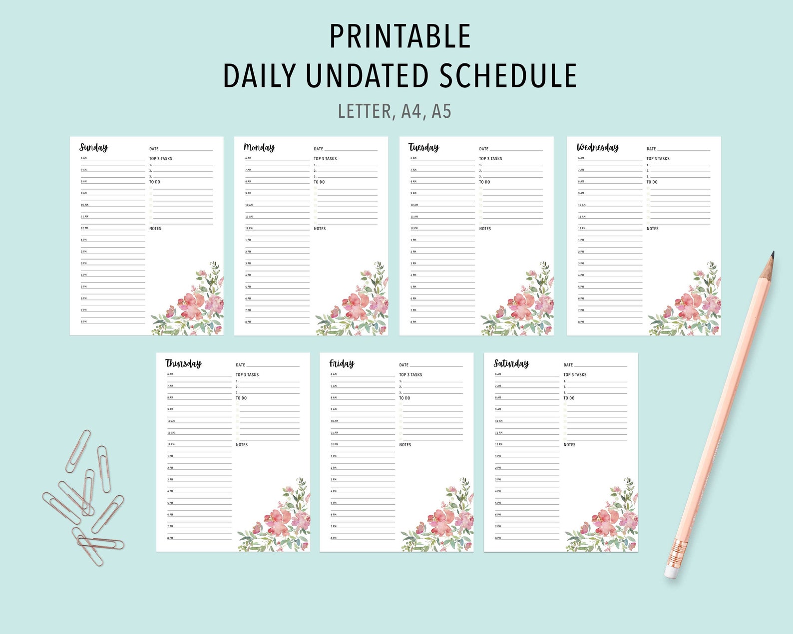 Printable Planner Bundle: Daily, Weekly and Monthly Planner Pages, to ...