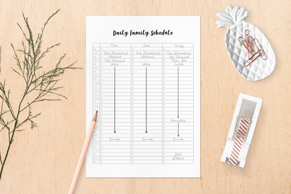 Daily Family Schedule, Family Schedule, Daily Schedule, Timed, Digital ...