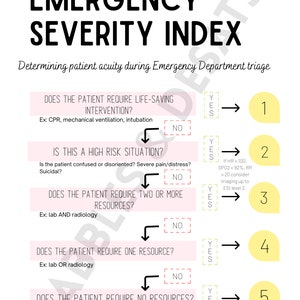 ESI Notfall Schwere Index Flussdiagramm, Krankenpflege ER Spickzettel ...