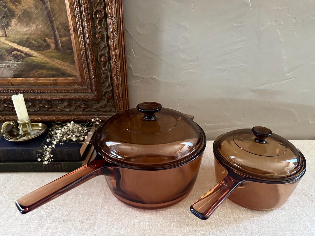 Vintage Amber Glass Pyrex Corning Ware Visions 1 Liter Sauce Pot and ...