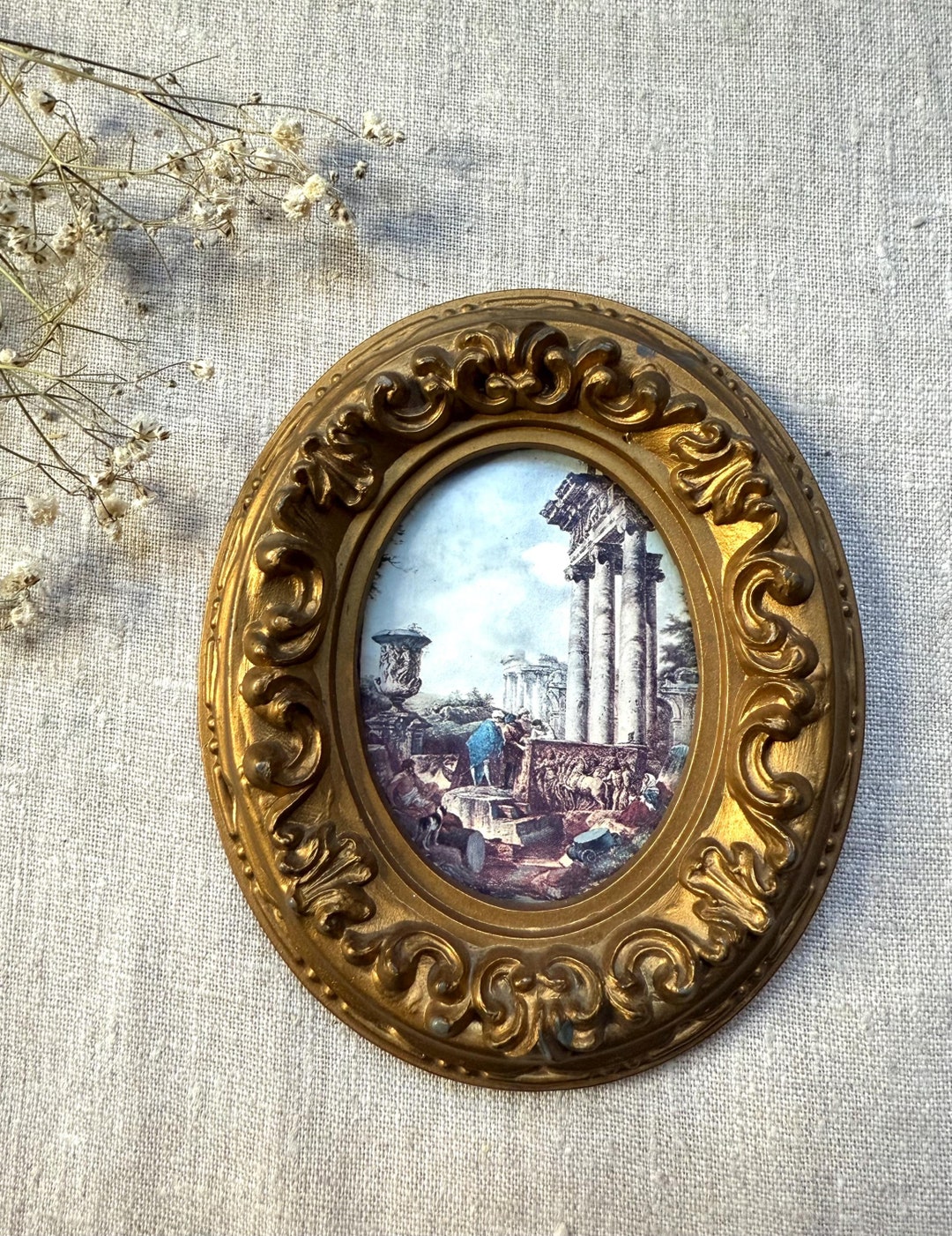 Beautiful Vintage Small Italian Syroco Ornate Gold Wall Frame W/ Scenic ...