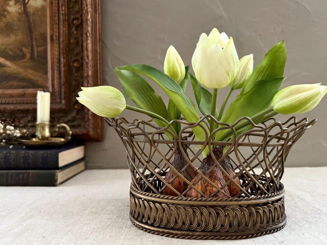 Beautiful English Style Brass/ Bronze Wire Woven Style Basket Cachepot ...