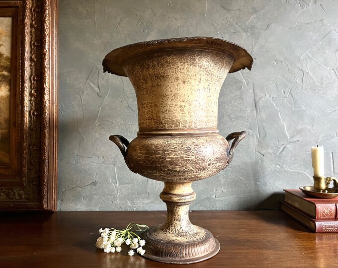 Gorgeous Large 13 Weathered Bronze and Cream Etched Floral Detailing ...