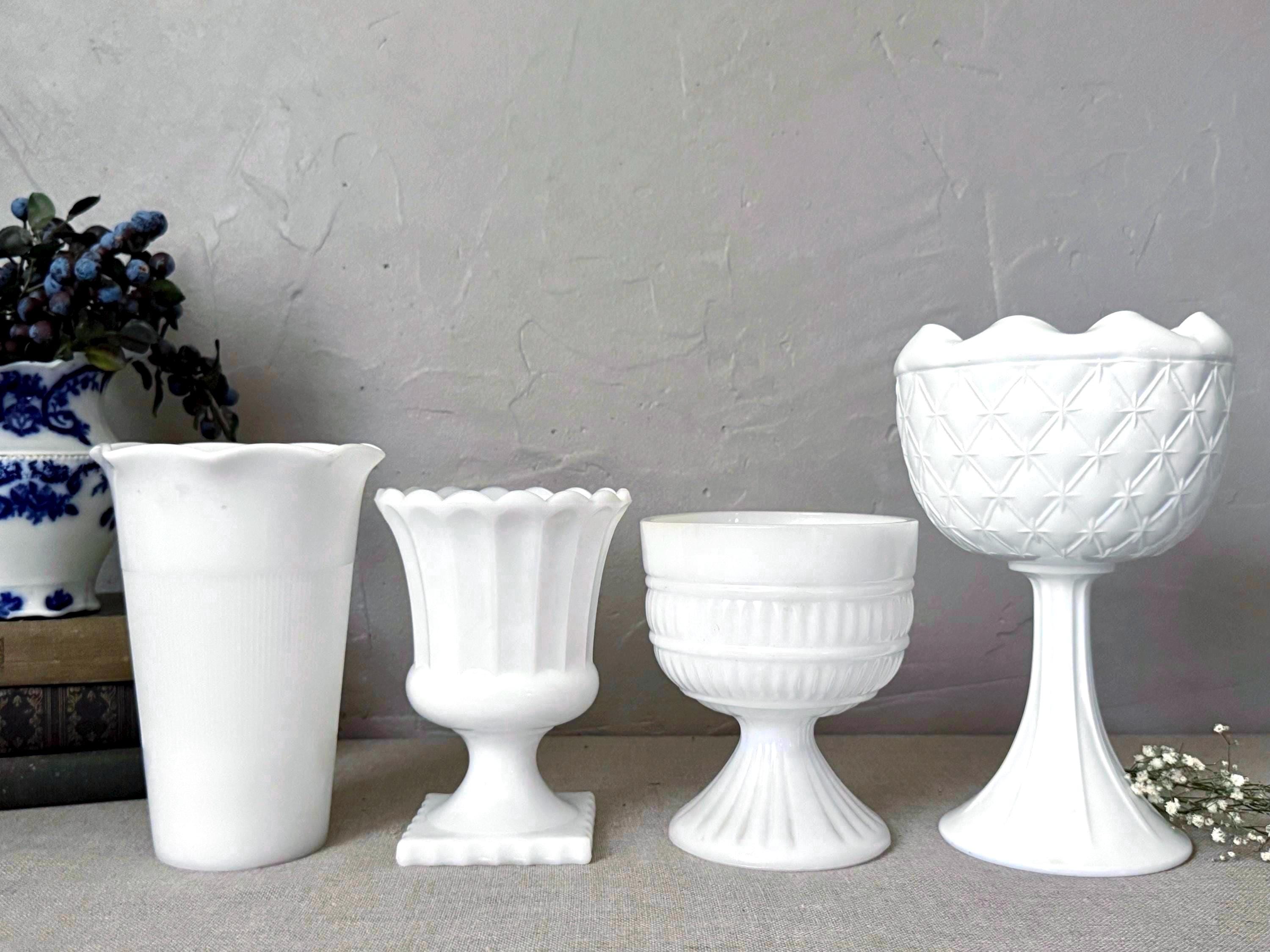 Beautiful Vintage Milk Glass Decorative Pedestal Vases - Sold ...