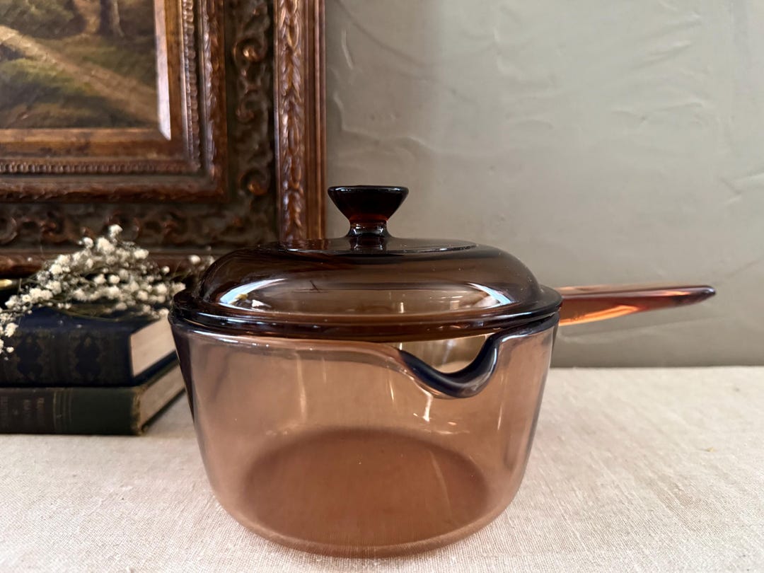 Vintage Amber Glass Pyrex Corning Ware Visions 1 Liter Sauce Pot and ...