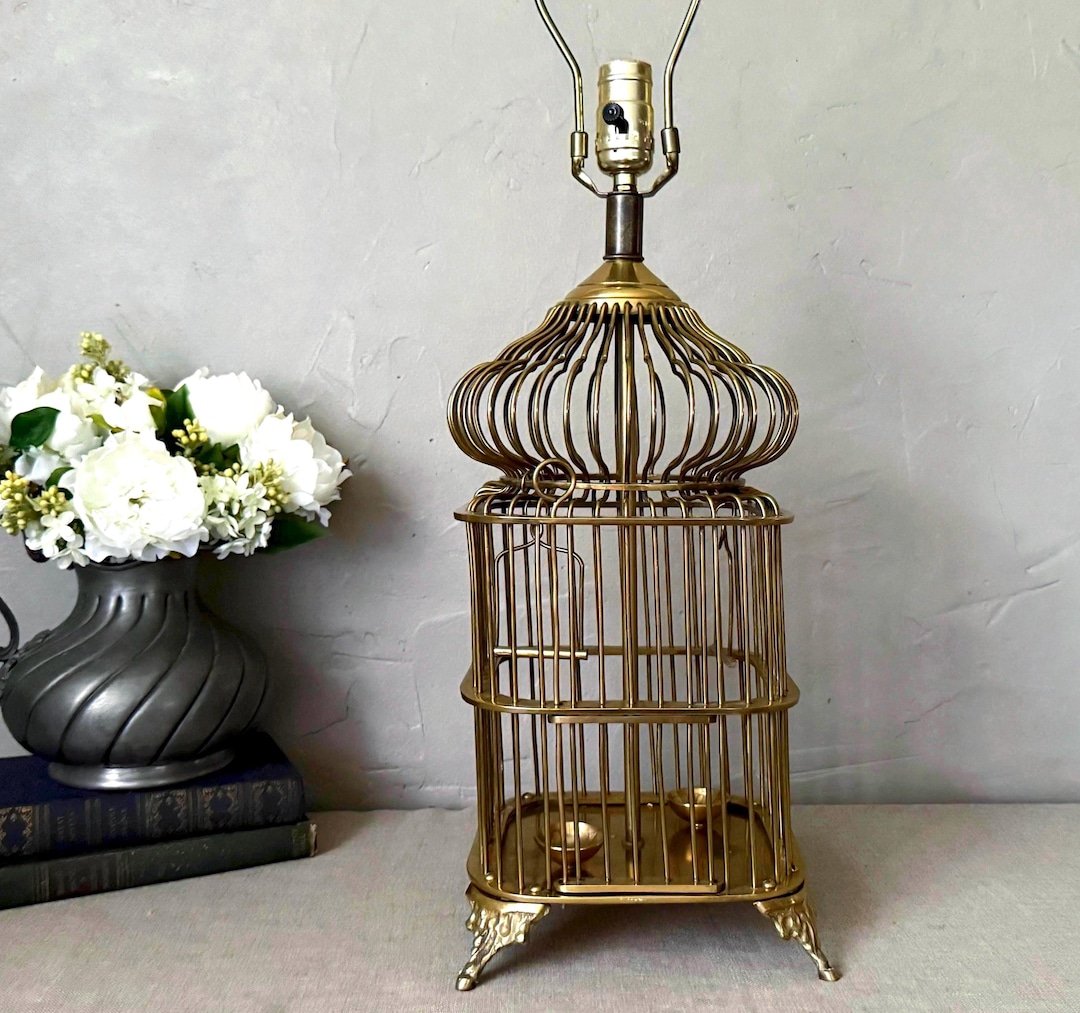 Beautiful Vintage Tall Brass Pagoda Bird Cage Table Lamp W/ Double ...