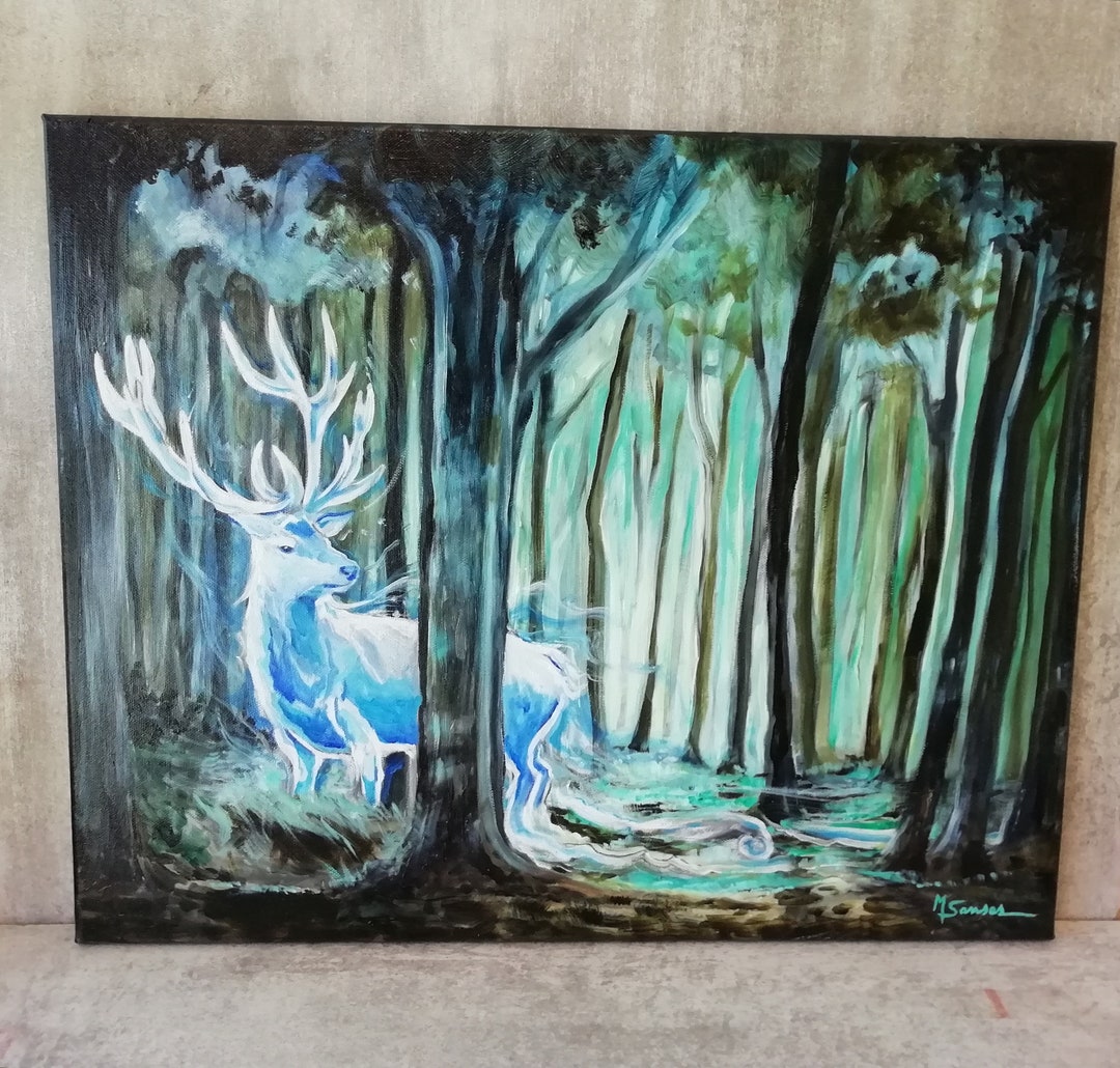 Harry P Painting, Original on Canvas, Potter's Deer Patronus, Oil ...