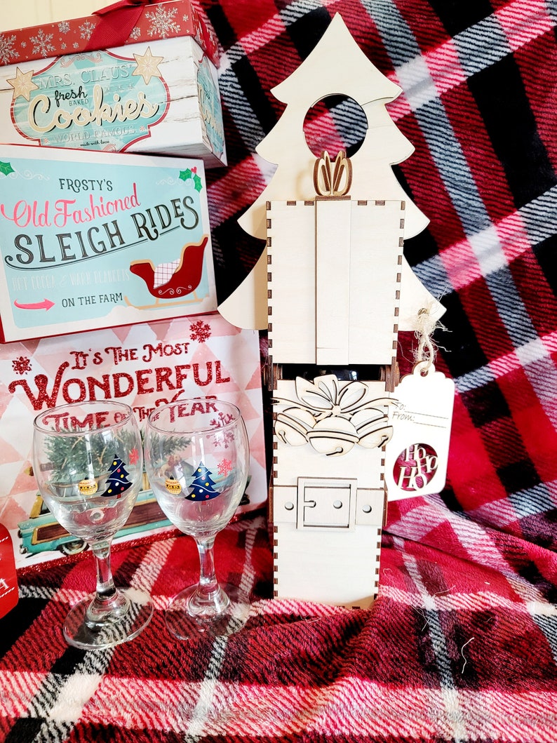 CHRISTMAS WINE CADDY Laser Cut Files Svg Pdf Vector Plans - Etsy