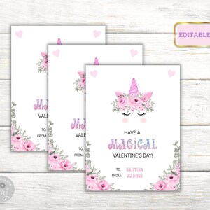 Editable Magical Unicorn Valentine Cards, Unicorn Treat Bag Tag ...