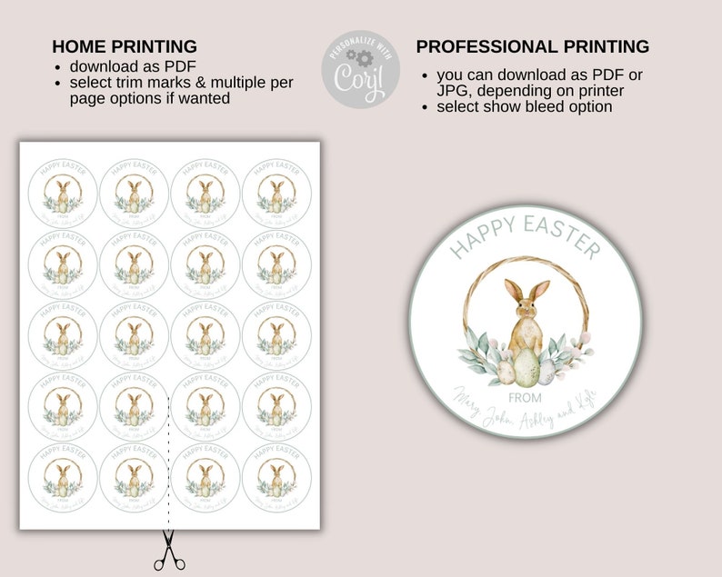 Editable Easter Bunny Label Template 2 Inch Round Easter Gift - Etsy