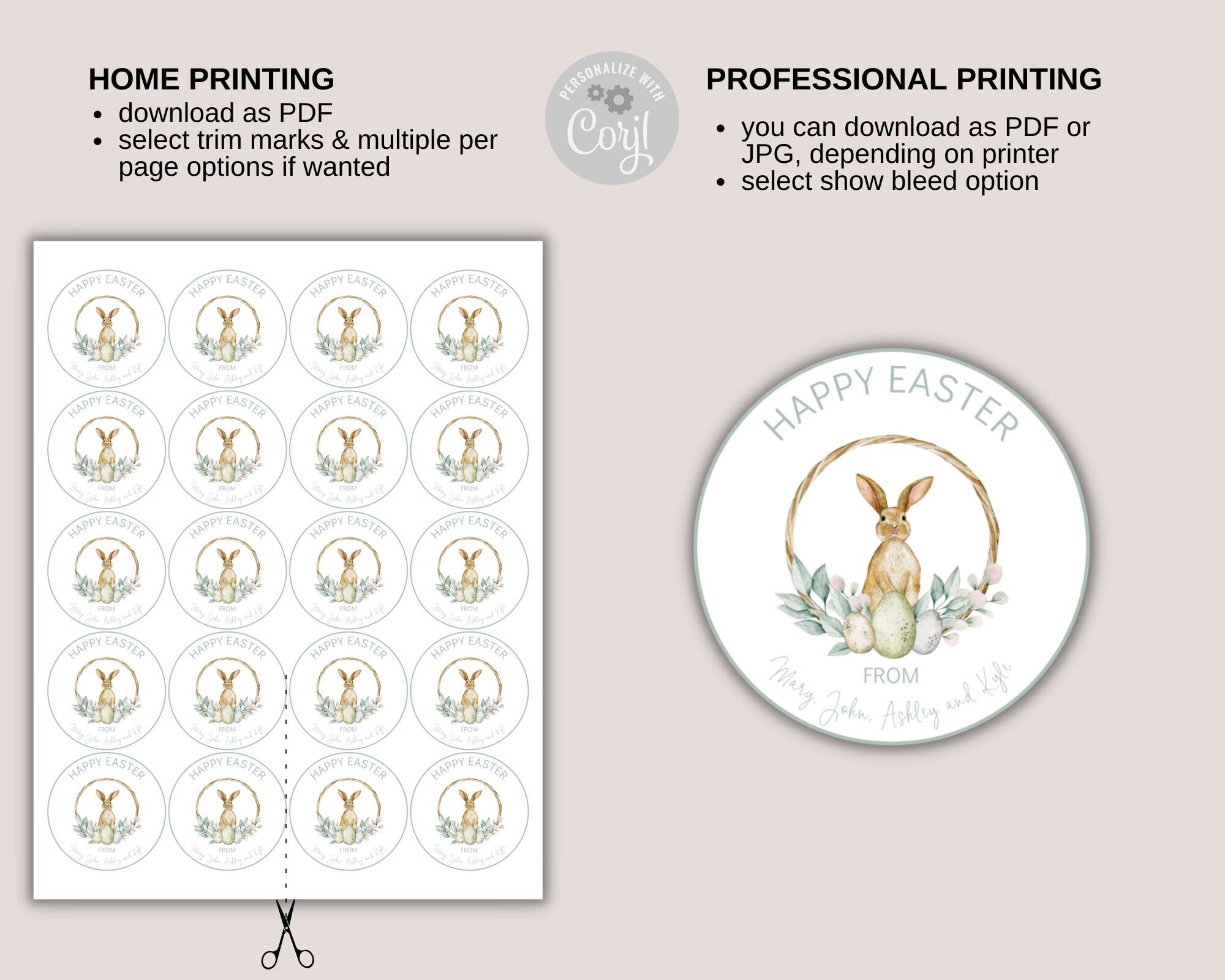 Editable Easter Bunny Label Template 2 Inch Round Easter Gift - Etsy