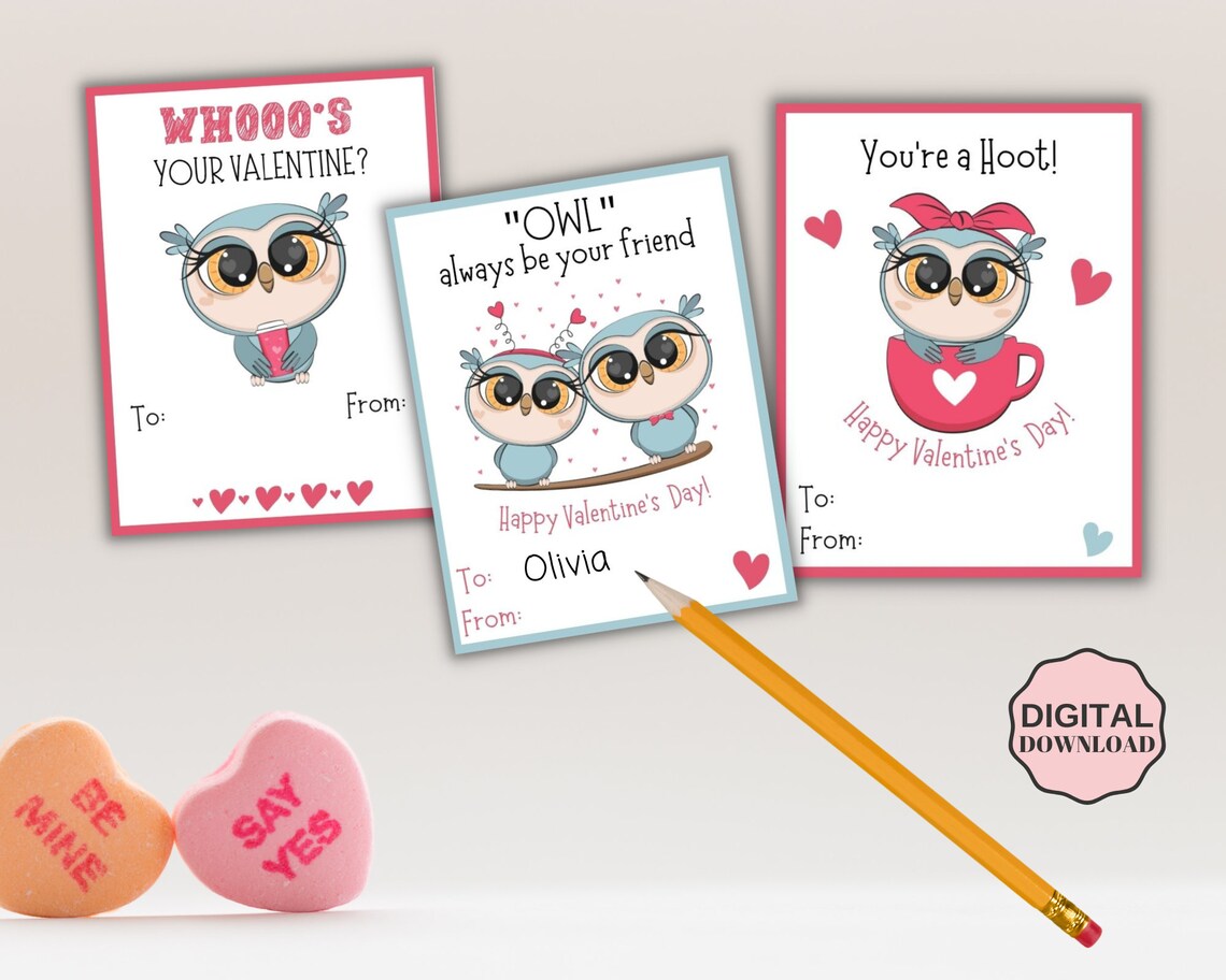 Owls Valentines Day for School Valentines, Valentine's Day Cards, Owl ...