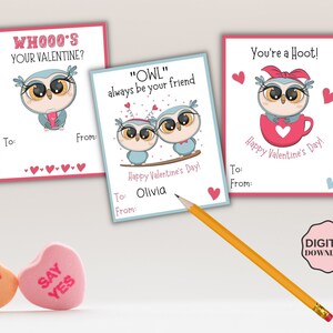 Owls Valentines Day for School Valentines, Valentine's Day Cards, Owl ...