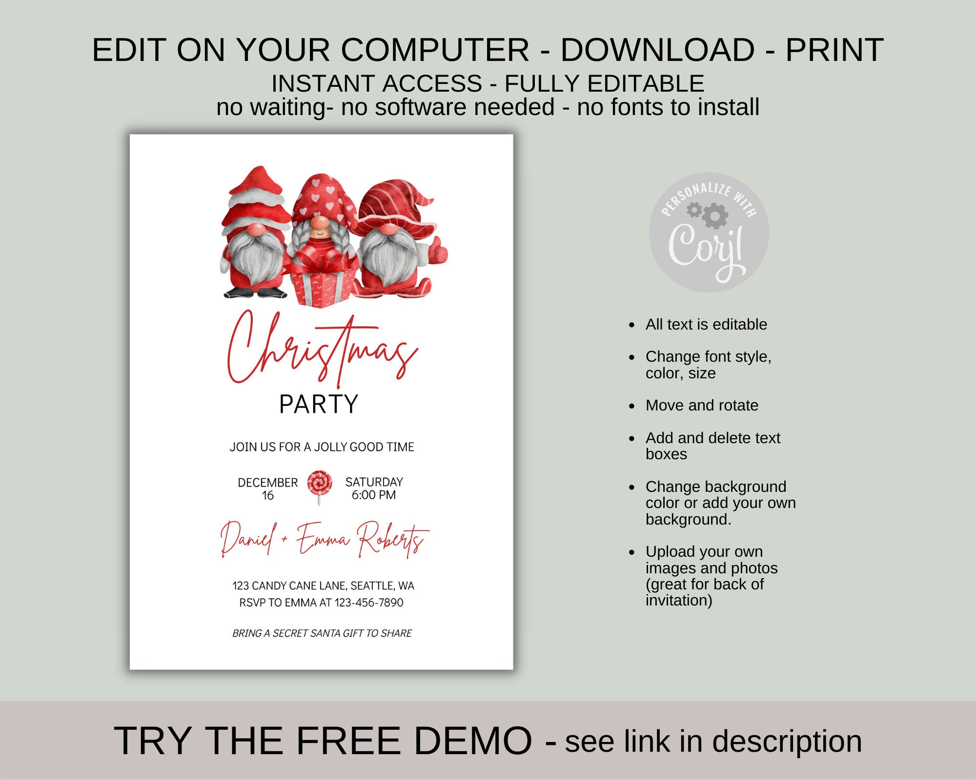 EDITABLE Christmas Party Invitation Christmas Invitation - Etsy