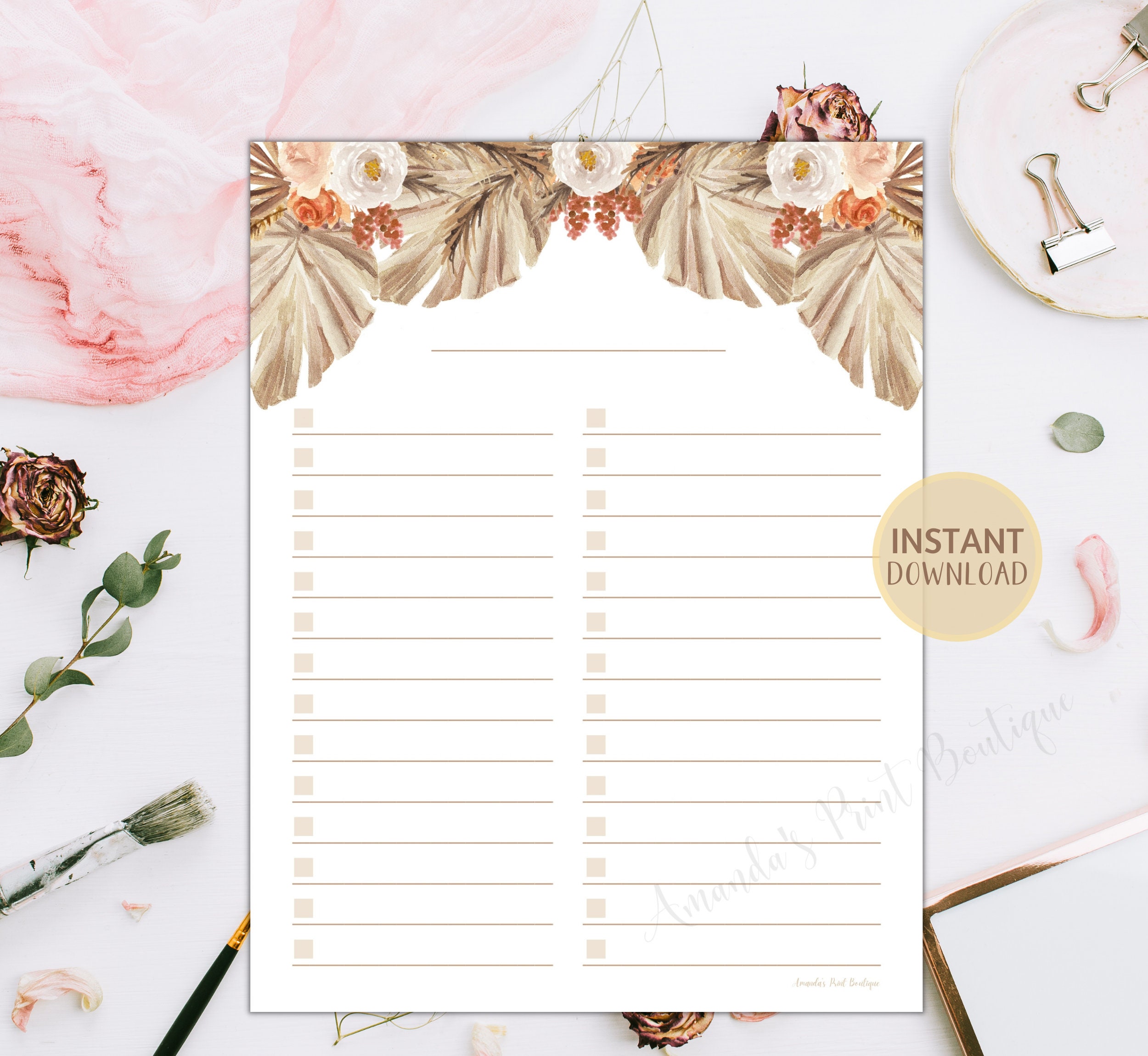 Boho Floral Printable to Do List Watercolor Floral Planner - Etsy