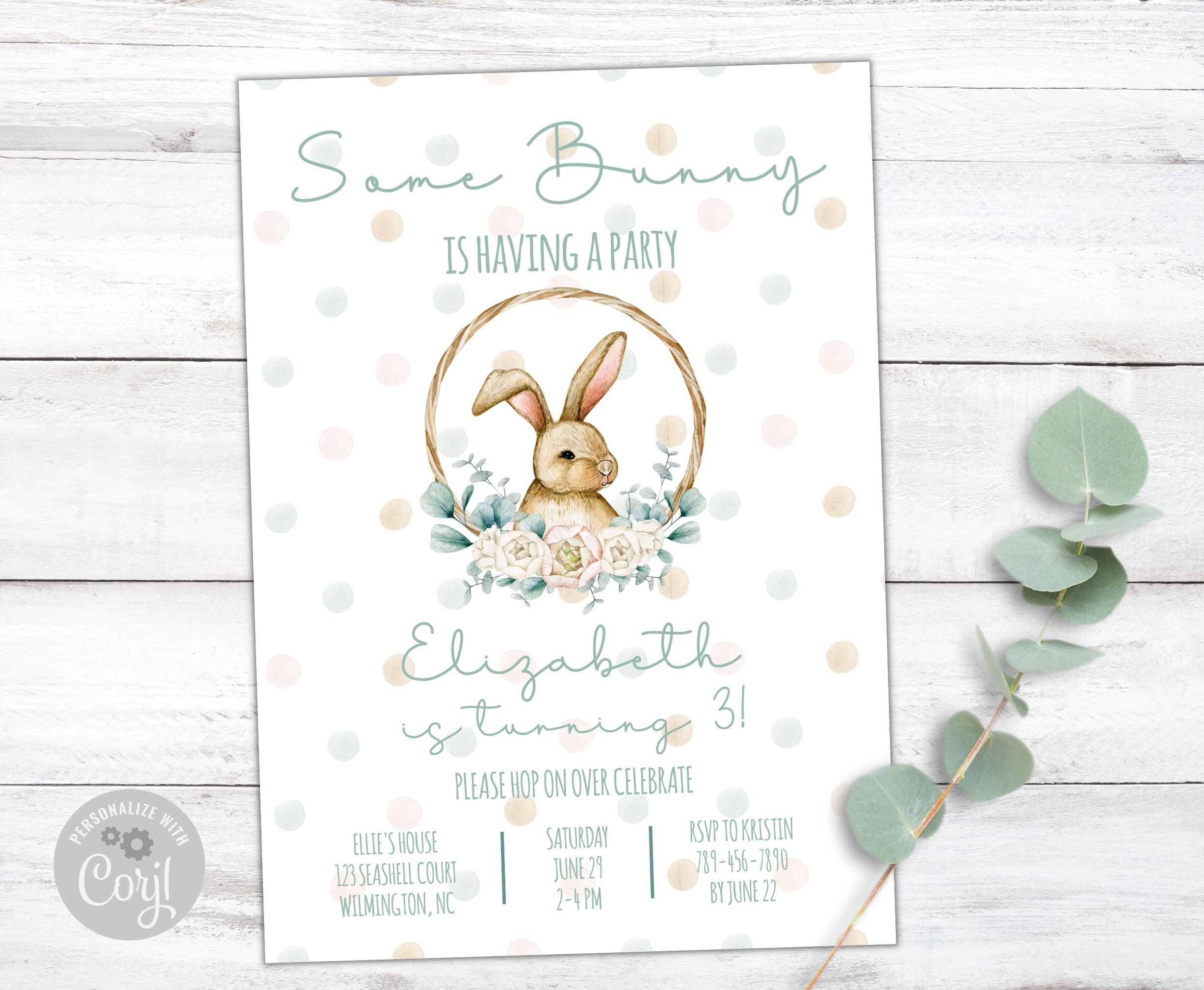 Some Bunny Invitation, Bunny Birthday Party Invitation, Instant ...