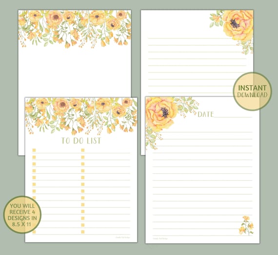 Printable to Do List Watercolor Floral Planner Insert Yellow - Etsy