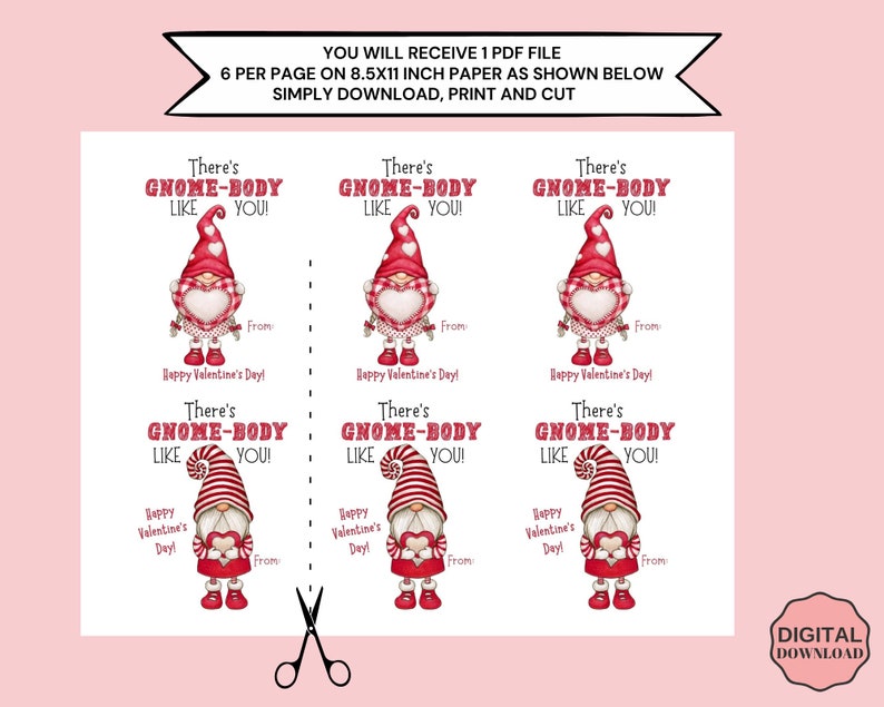 There's Gnome-body Like You Printable Valentine (Download Now) - Etsy