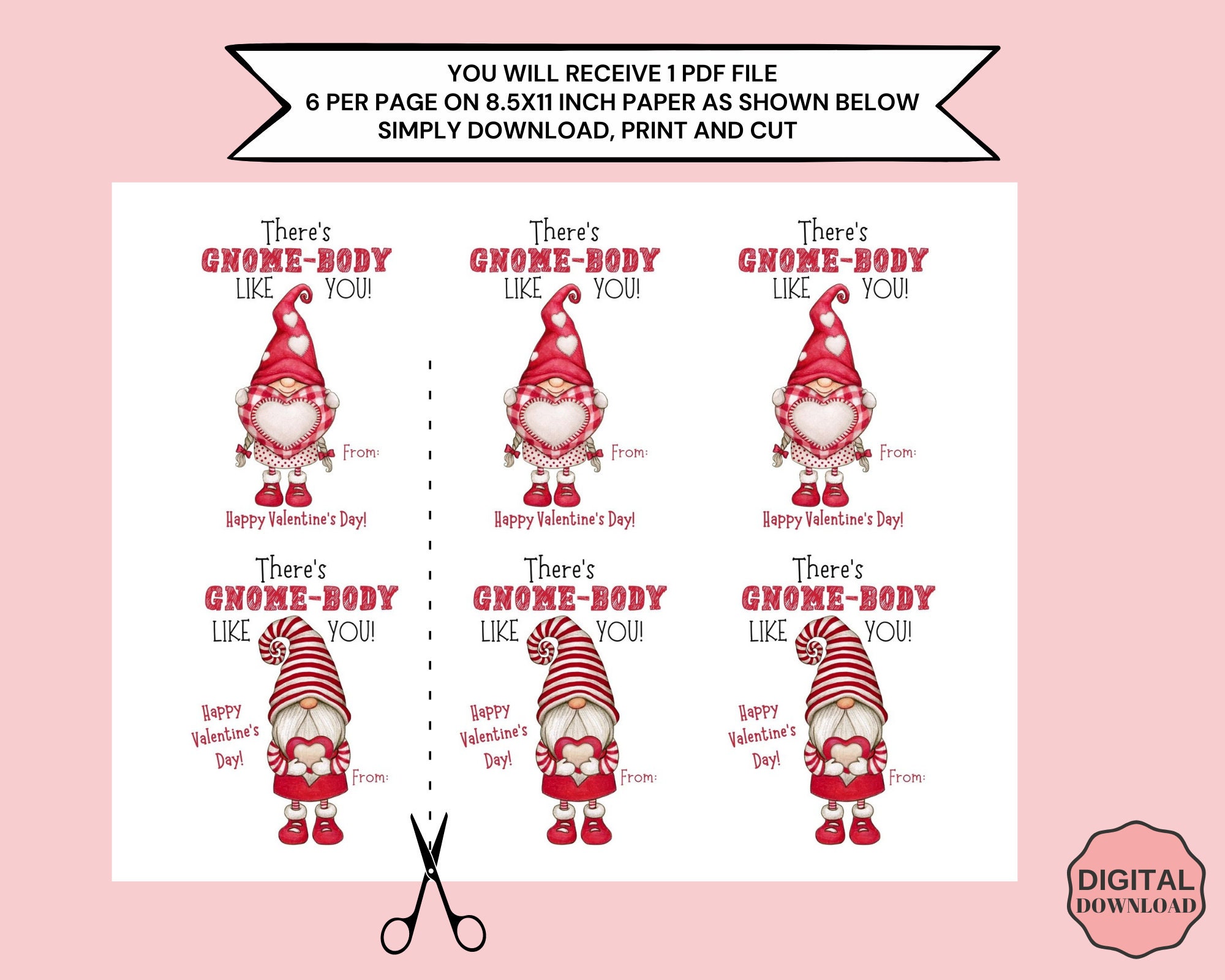There's Gnome-body Like You Printable Valentine (Download Now) - Etsy