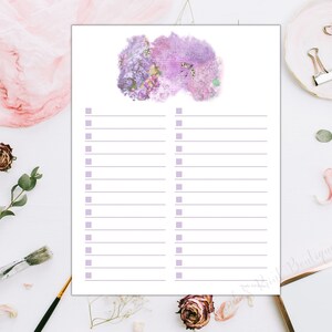 Printable to Do List, Watercolor Purple Floral Planner Insert, Lavender ...