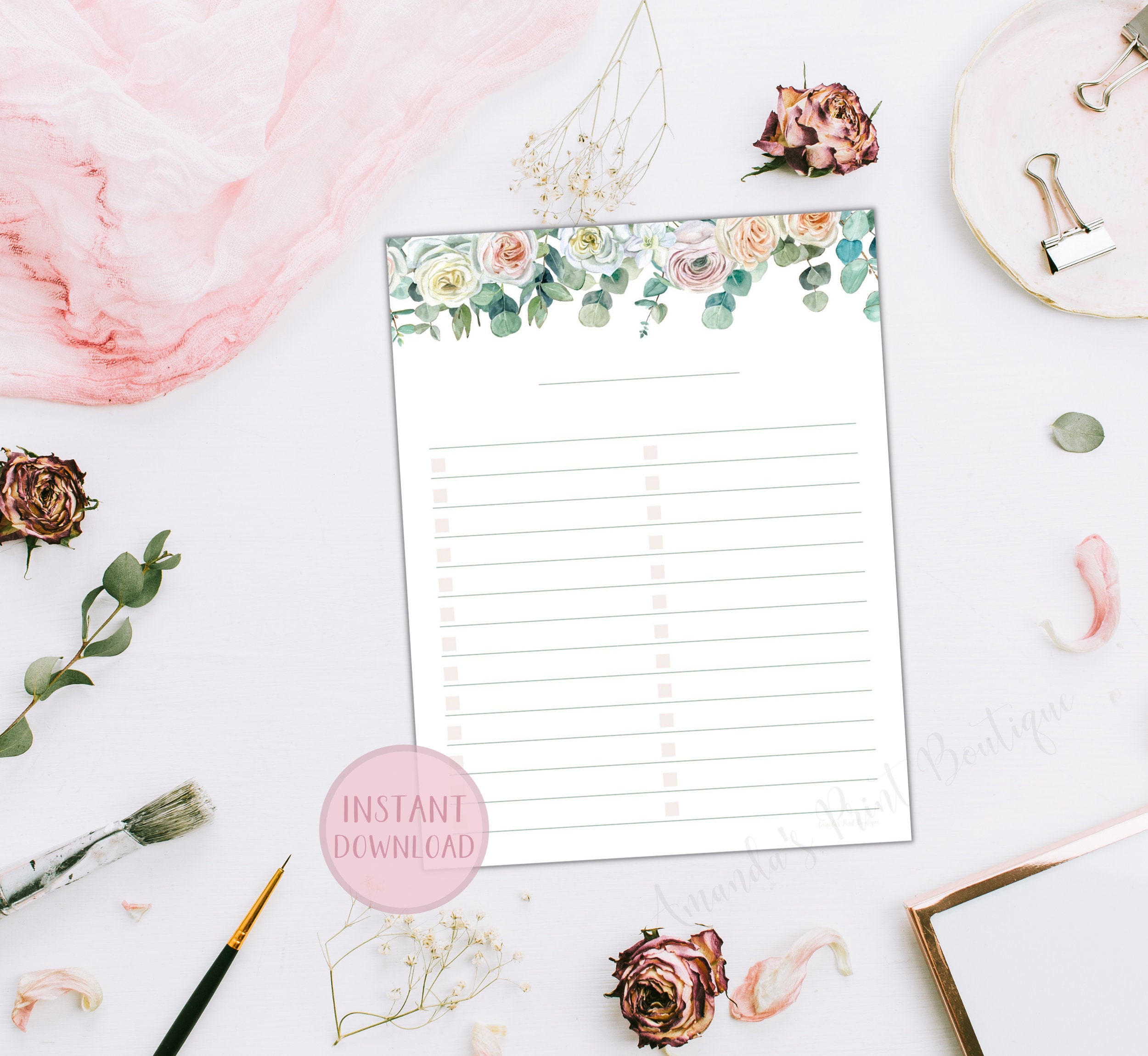 Printable to Do List, Watercolor Blush Boho Floral Planner Insert, Boho ...