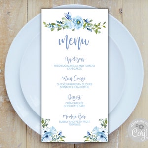 EDITABLE Blue Floral Menu Card Template Lunch/ Dinner / Brunch Menu ...